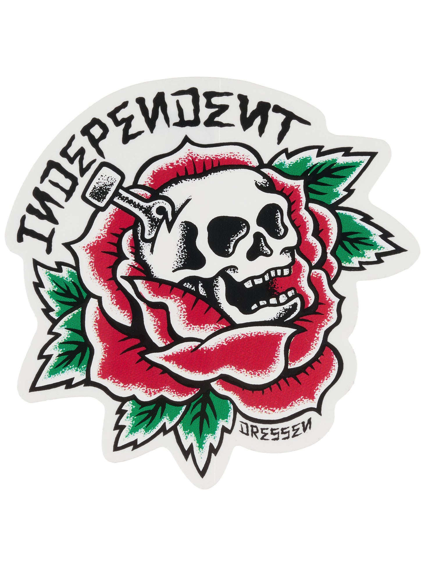 Independent Dressen Skull Rose 4" Sticker Red/Grn | Skate Warehouse